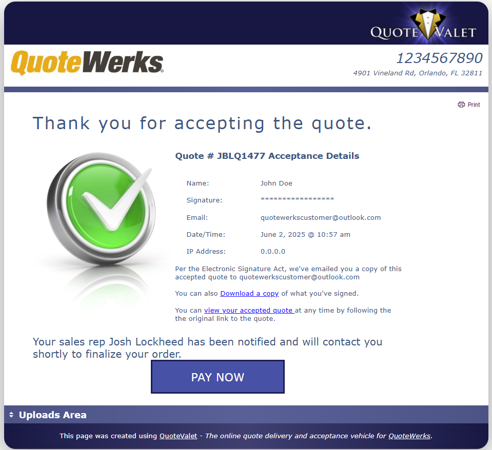How Does a Customer Accept a QuoteValet Quote?
